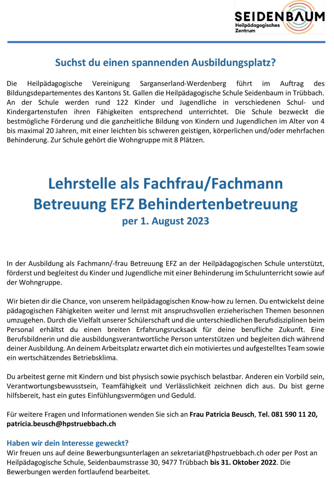 Portrait – Seidenbaum – Heilpädagogisches Zentrum